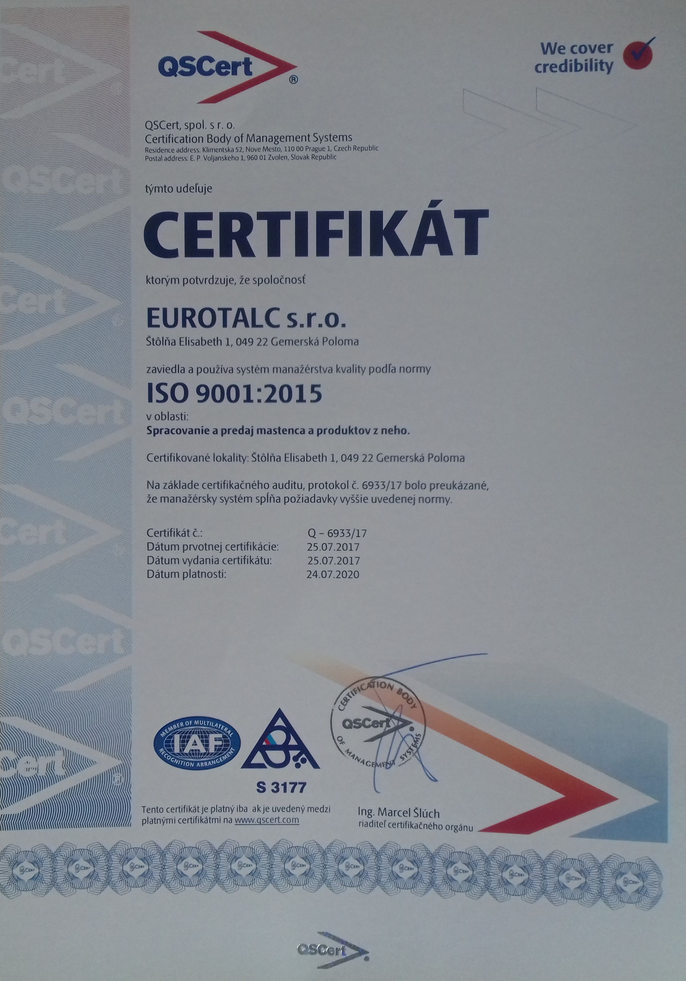 Certificate | euroTalc