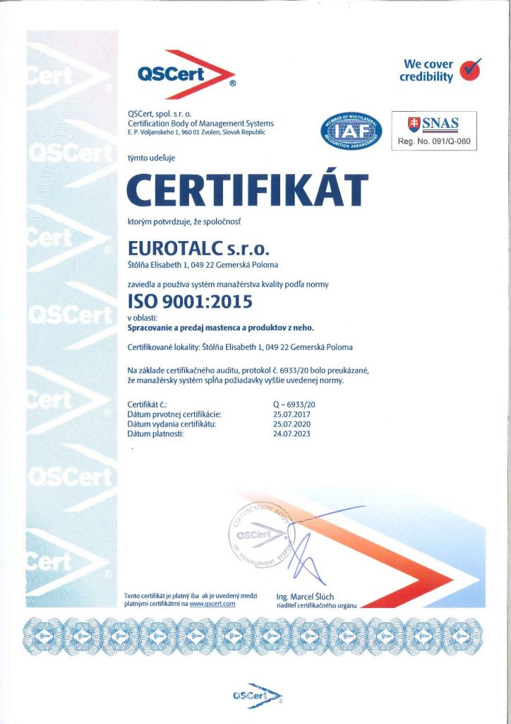 Certificate | euroTalc